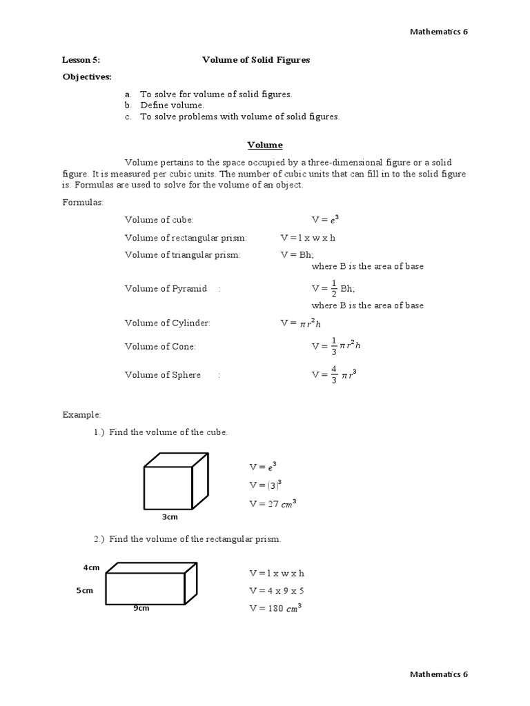 Volume of Solid Figures Worksheet | PDF | Volume | Area