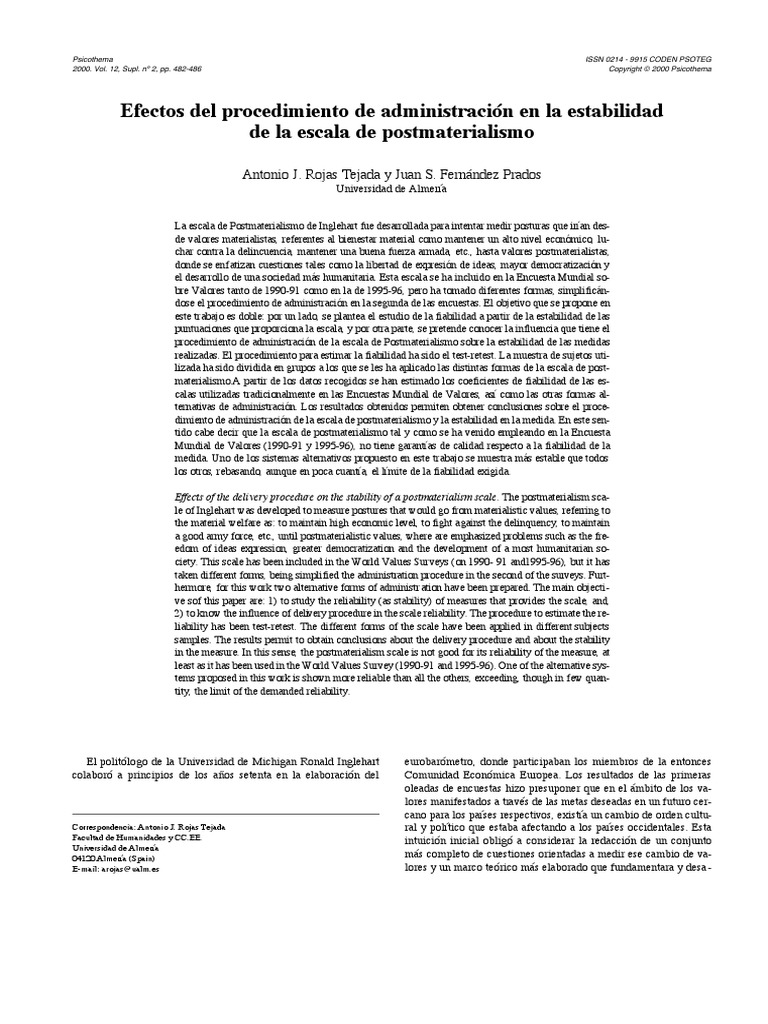 La Estabilidad de La Escala de Postmaterialismo | PDF | Escala Likert ...