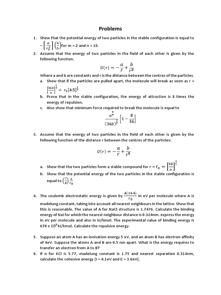Problems 1 | PDF | Electronvolt | Materials Science