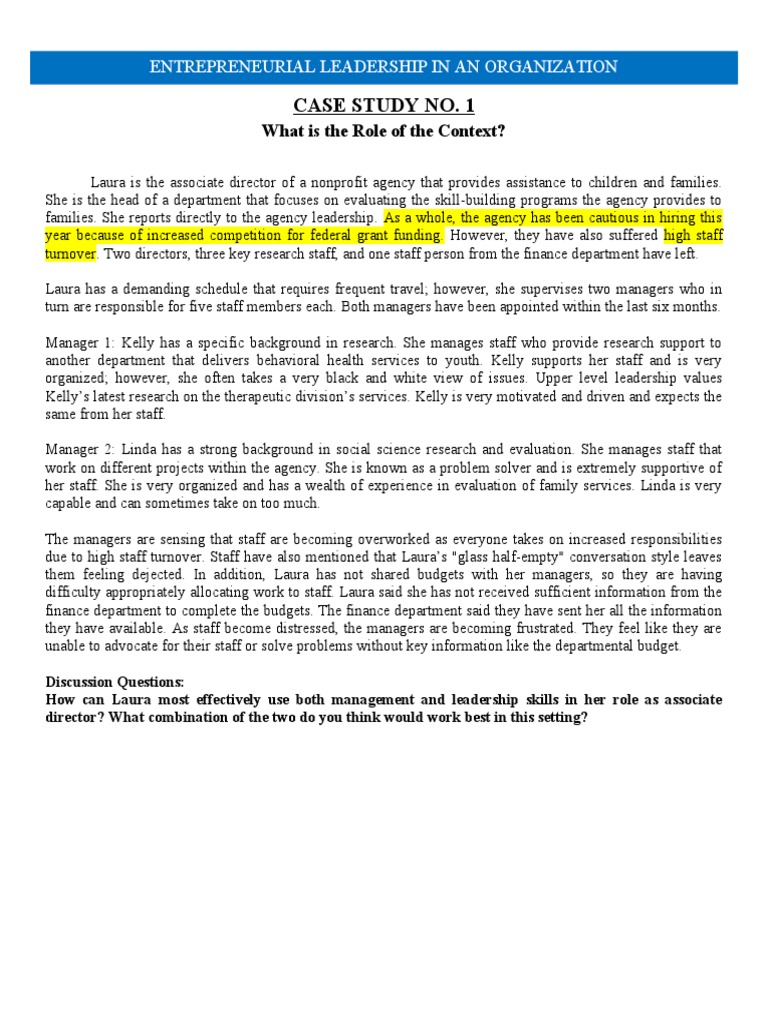 Entrep Leadership Case Study No. 1 | PDF | Leadership | Leadership