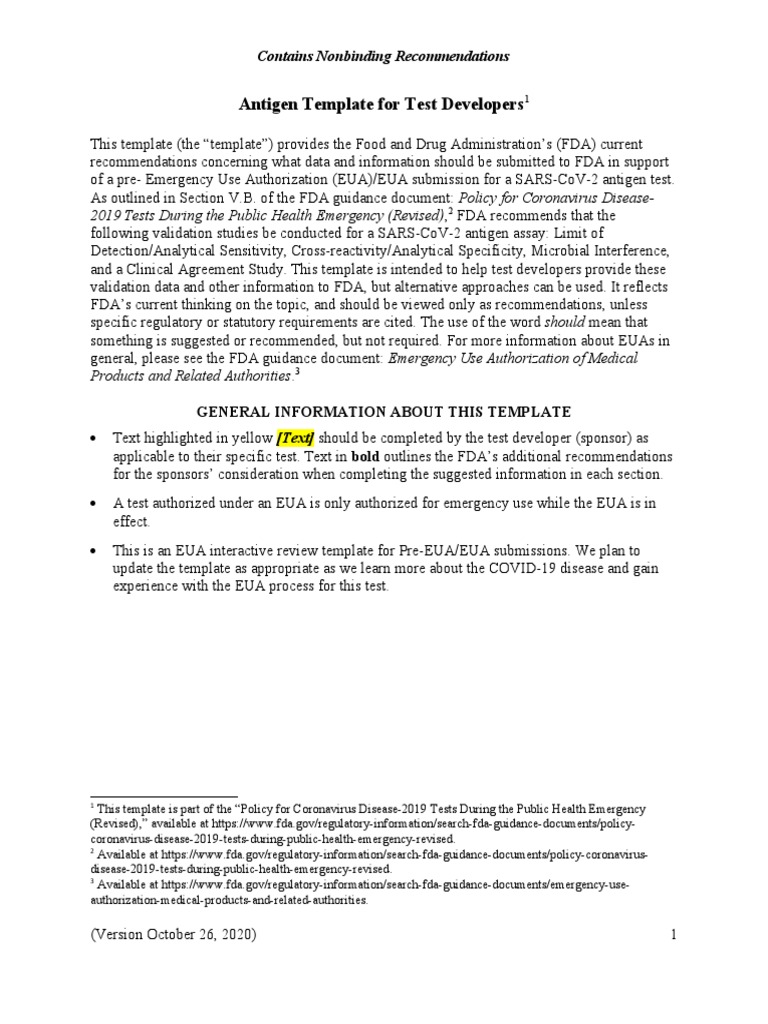 Antigen Template For Test Developers 20201026 | PDF | Infection | Food ...