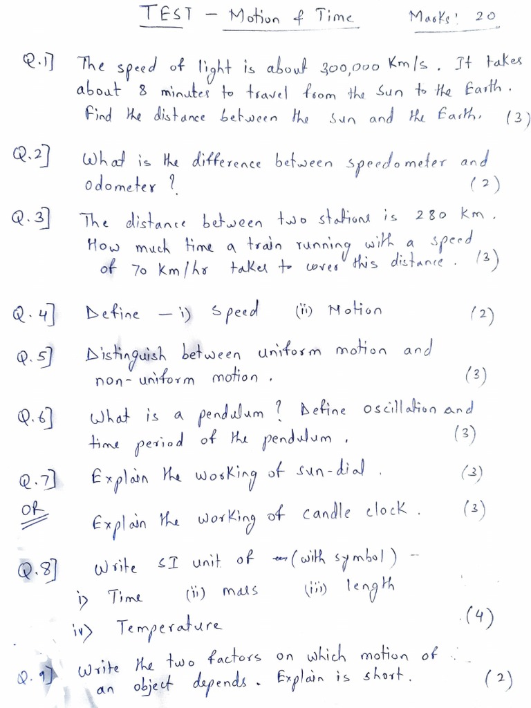 Class 7 Motion & Time Practice Questions | PDF