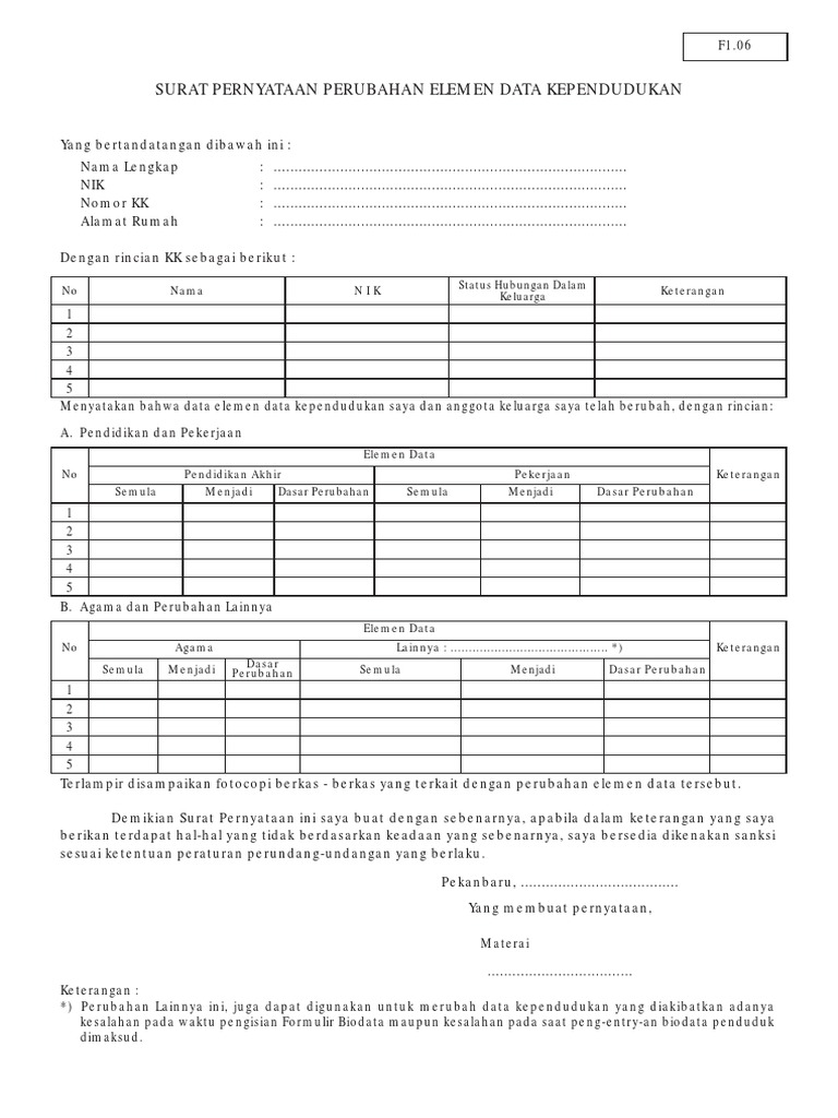 Formulir F1 06 | PDF