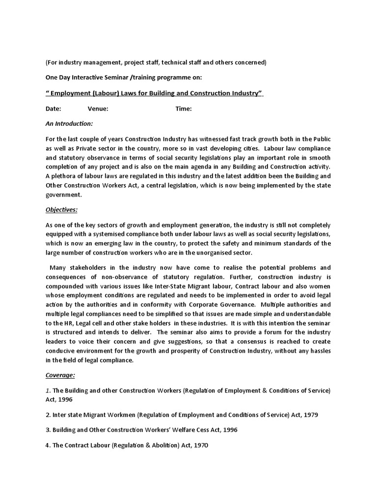 BLD & Construction Seminar | PDF | Employment | Labour Law