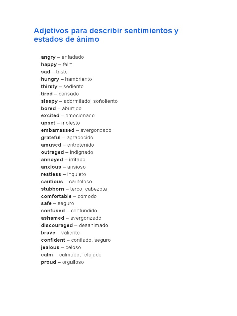 Adjetivos para Describir Sentimientos y Estados de Ánimo | PDF