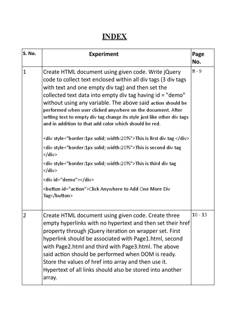 jQuery Experiments Index | PDF | Html Element | Hyperlink