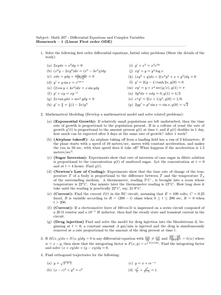 MATH207 - Assignment 1 | PDF | Electrical Network | Mathematics