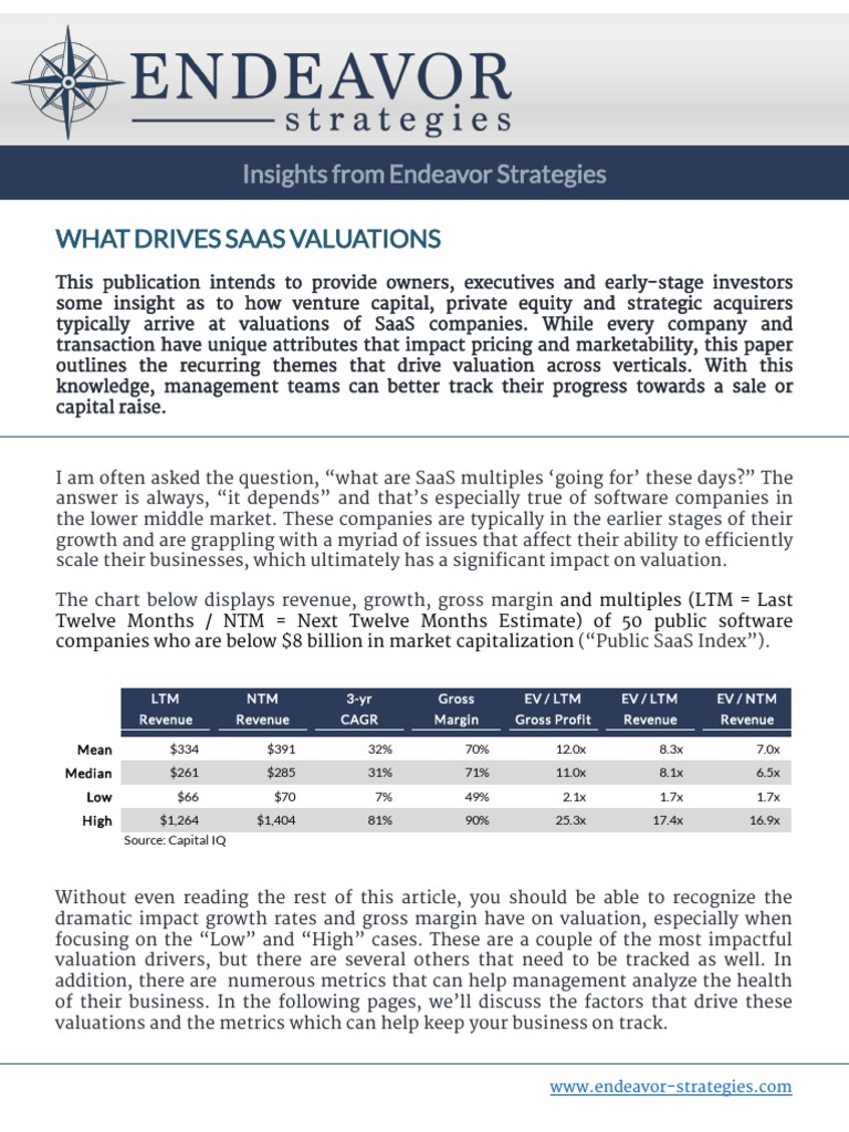 Insights From Endeavor Strategies: What Drives Saas Valuations | PDF | Valuation (Finance ...