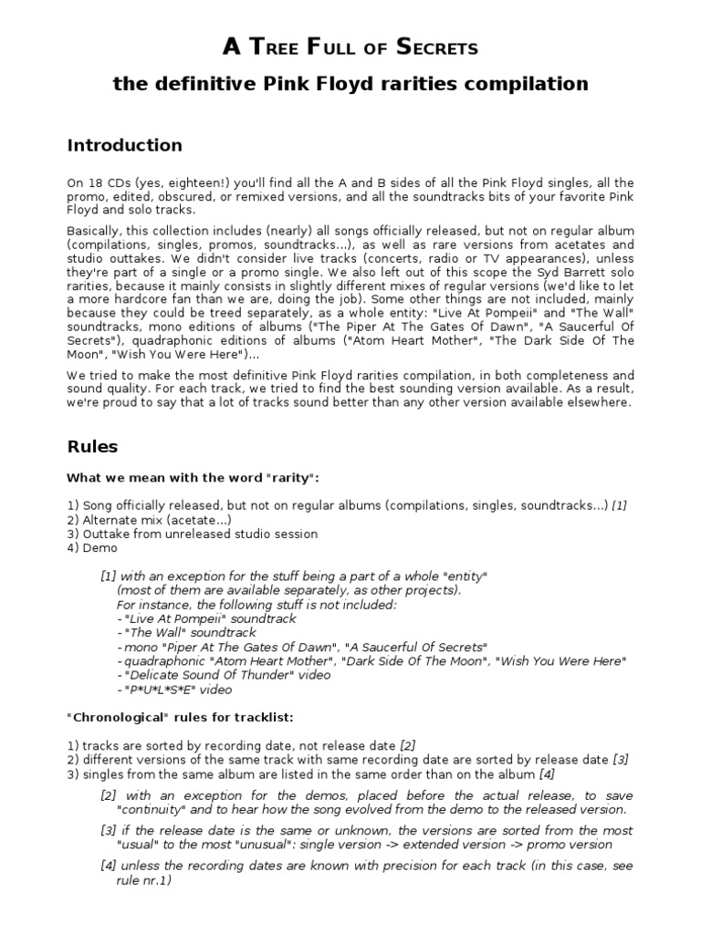 AT F S: The Definitive Pink Floyd Rarities Compilation | PDF | Albums