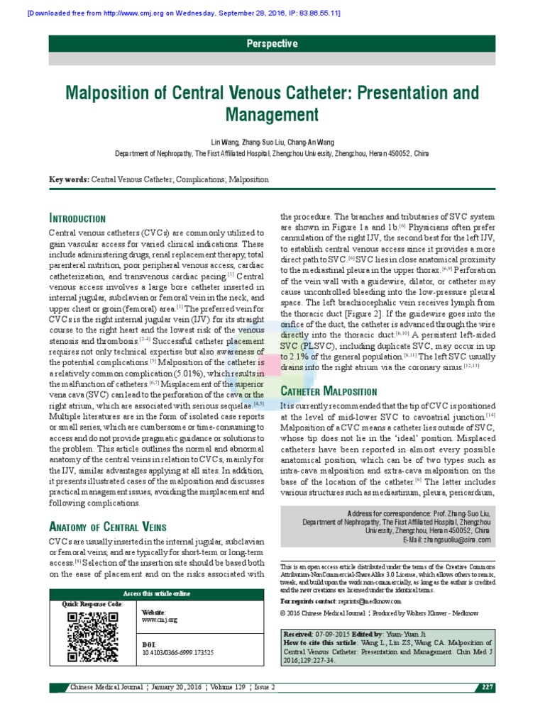 Malposition of Central Venous Catheter Presentatio | PDF | Vein | Vertebra