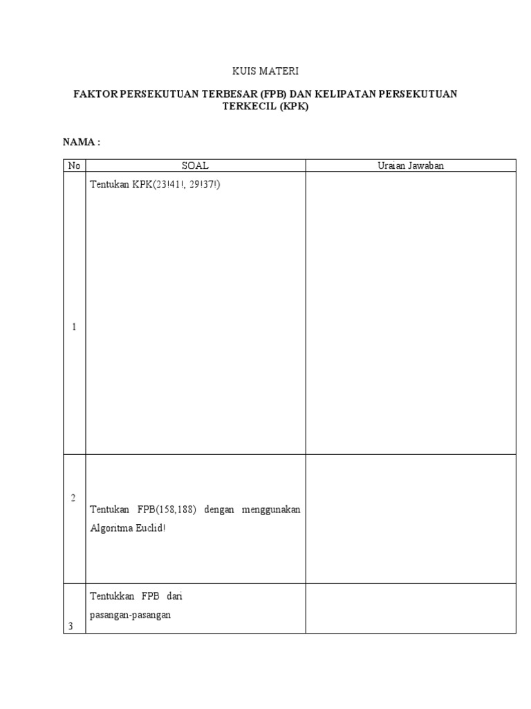 Kuis Materi Matematika | PDF | Metode & Bahan Ajar | Sains & Matematika