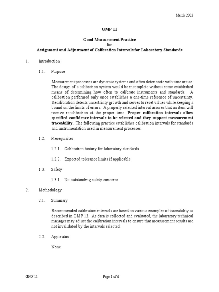 NIST GMP11 Good Measurement Practice For Assignment and Adjustment of ...