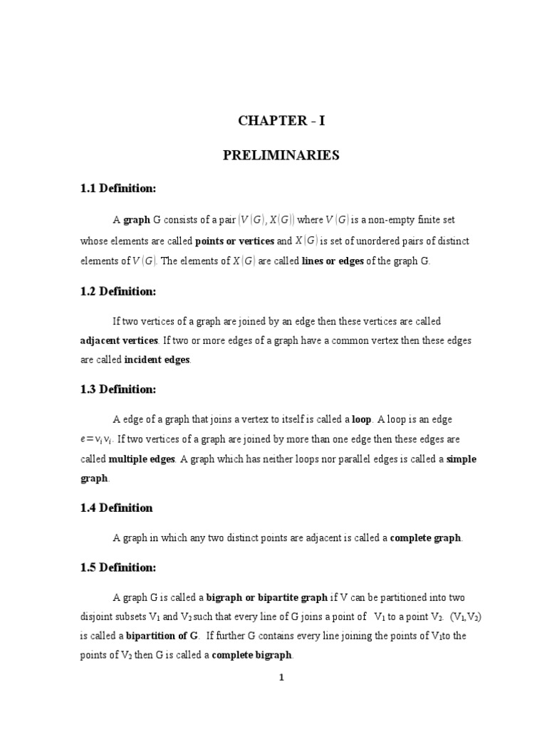 Chapter - I Preliminaries: 1.1 Definition | PDF | Vertex (Graph Theory) | Discrete Mathematics