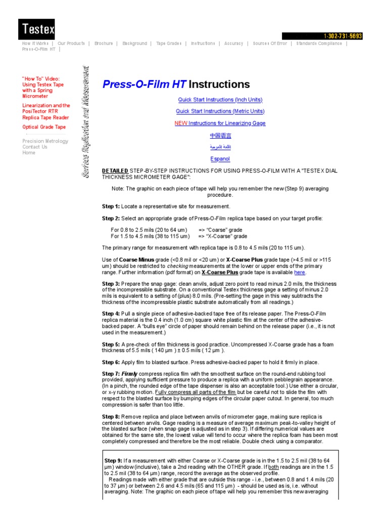 Press-O-Film HT Instructions | PDF | Accuracy And Precision | Metrology