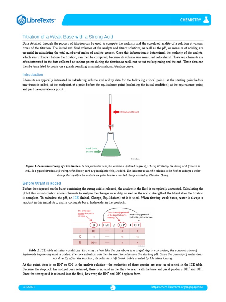 Titration of Weak Base with Strong Acid | PDF | Chemistry | Titration