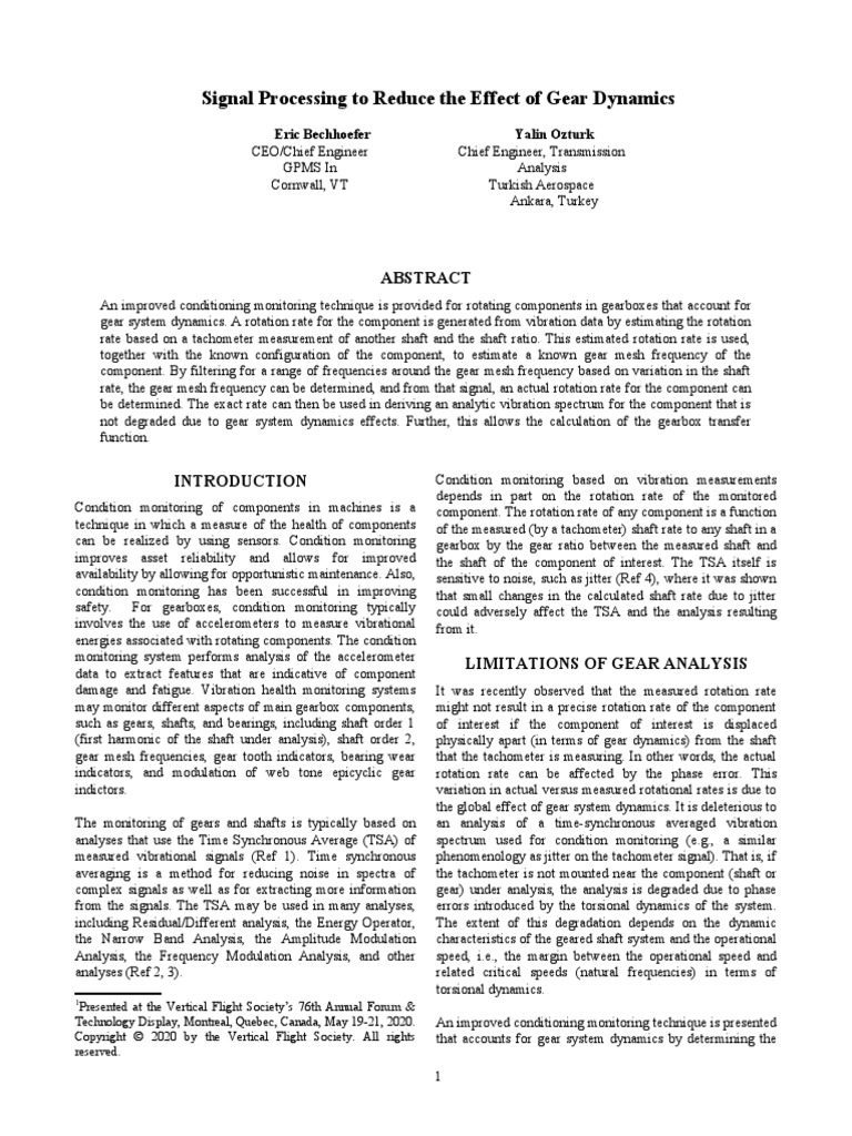 Signal Processing To Reduce The Effect of Gear Dynamics | PDF ...