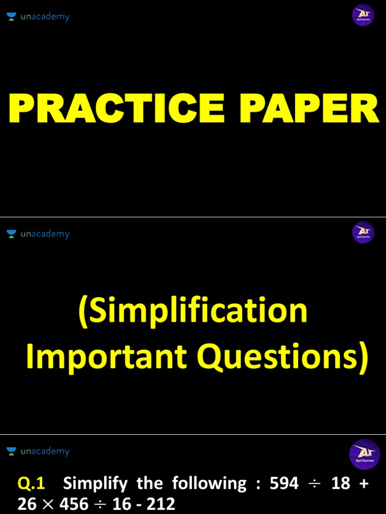 PRACTICE PAPER I (Simplification Important Questions) | PDF | Teaching ... PRACTICE PAPER I (Simplification Important Questions) | PDF | Teaching ...