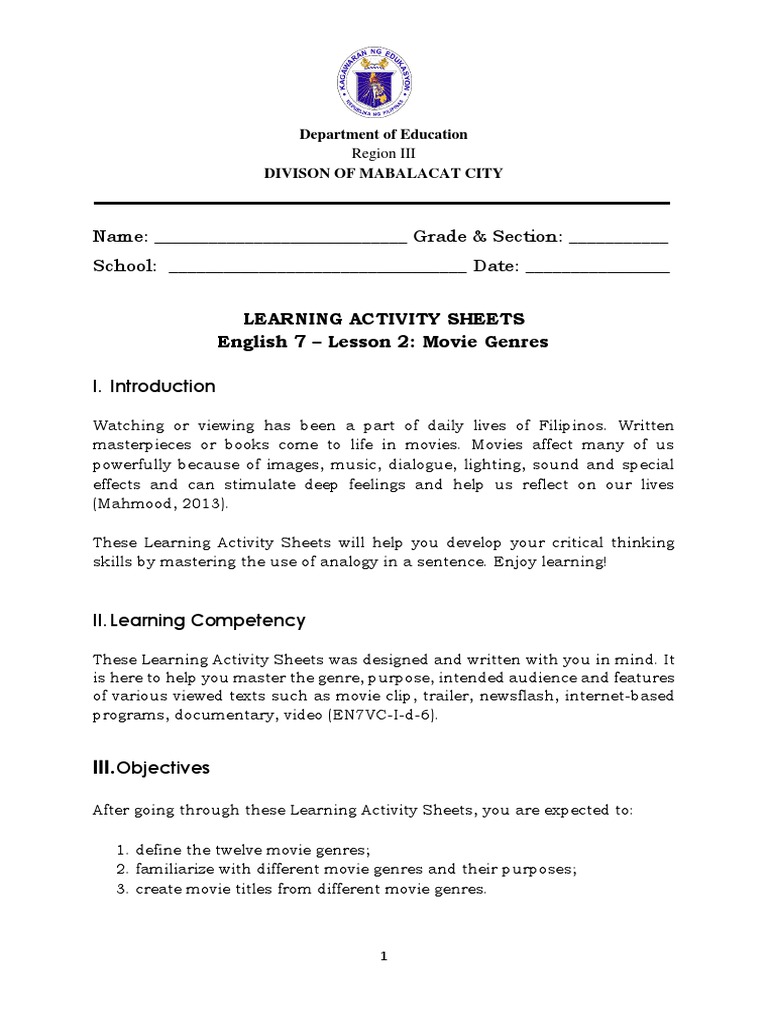 English7 Q1 Wk2 Movie-Genres-1 | PDF | Genre | Action Films