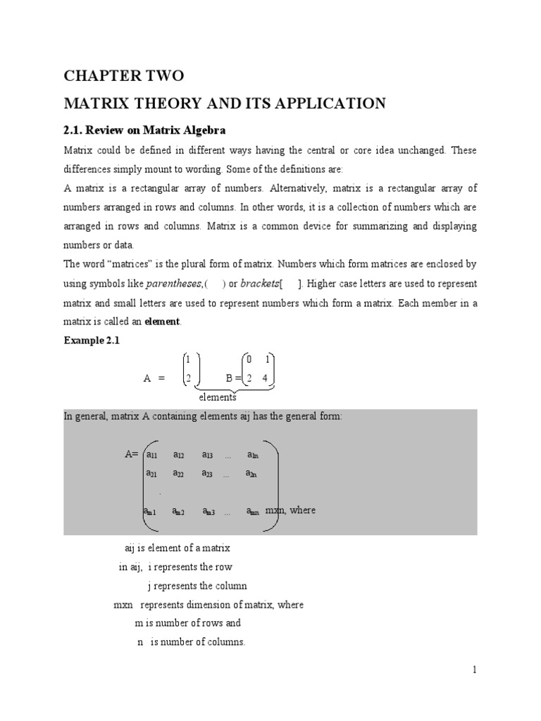 Chapter 1 Matrix Theory and Its Application | PDF | Matrix (Mathematics ...
