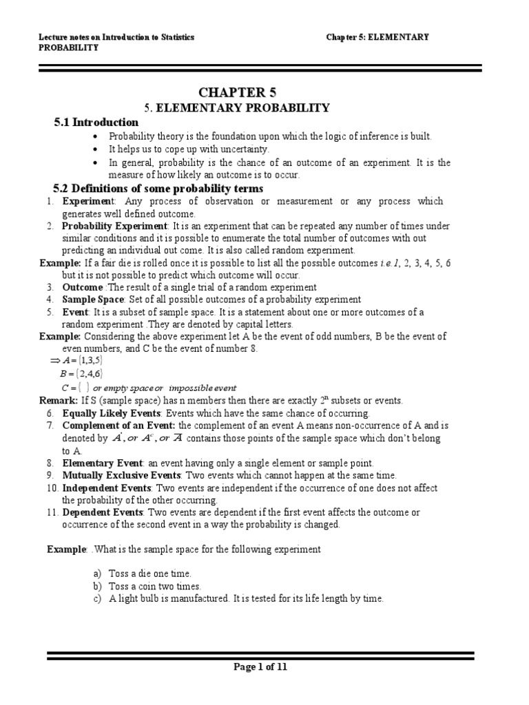 Chapter 5. Elementary Probability | PDF | Probability | Randomness