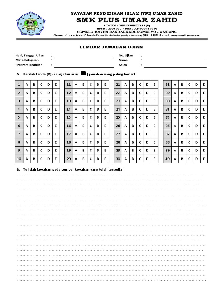 Format Lembar Jawaban | PDF