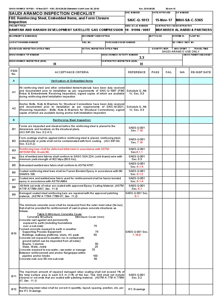 Saudi Aramco Inspection Checklist | PDF | Civil Engineering | Composite ...
