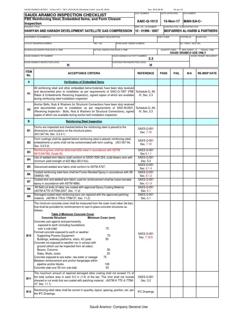 Saudi Aramco Inspection Checklist | PDF | Composite Material | Building ...