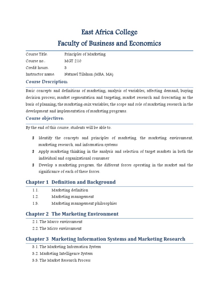 Principle of Marketing Course Outline | Download Free PDF | Marketing ...