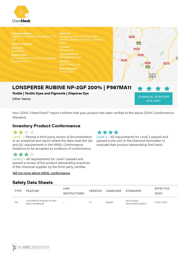 Lonsperse Rubine Np-2gf 200% - Zhejiang Longsheng Group Co., LTD - Chemcheck | PDF | Business ...