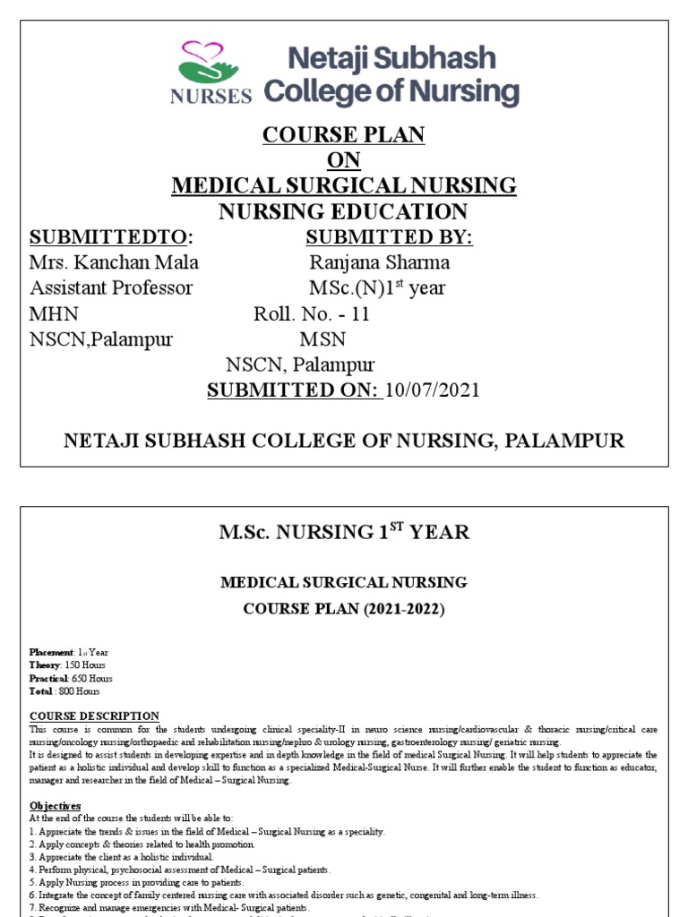 Course Plan ON Medical Surgical Nursing Nursing Education: Submittedto ...