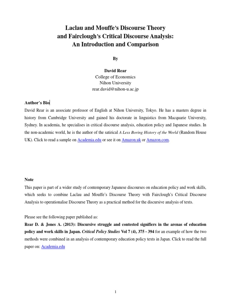 Laclau and Mouffe's Discourse Theory and Fairclough's Critical ...