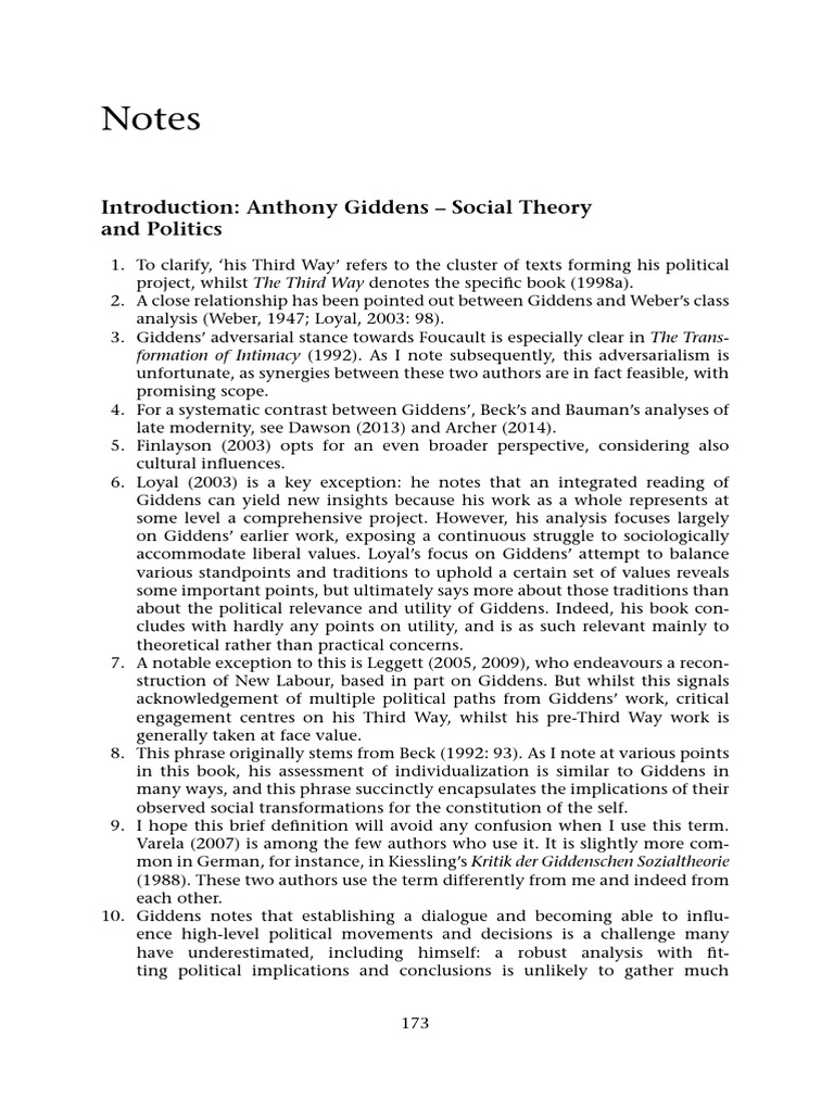 Notes: Introduction: Anthony Giddens - Social Theory and Politics | PDF ...