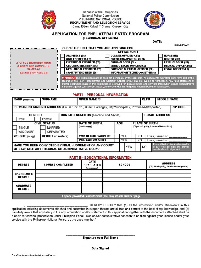 Application For PNP Lateral Entry Program | PDF | Justice | Crime ...