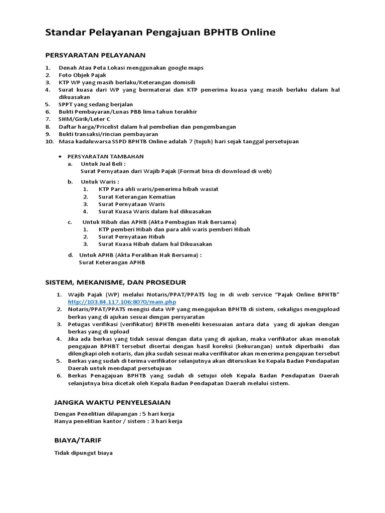 Sop BPHTB Online 2 | PDF