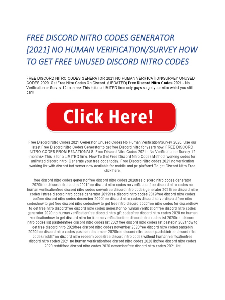 Free Discord Nitro Codes Generator (2021) No Human Verification/Survey How To Get Free Unused ...