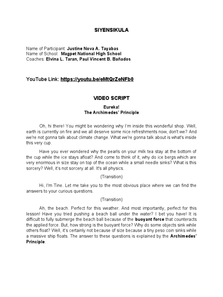 Youtube Link: Https://Youtu - Be/Emtqrzenfb0: Siyensikula | PDF ...