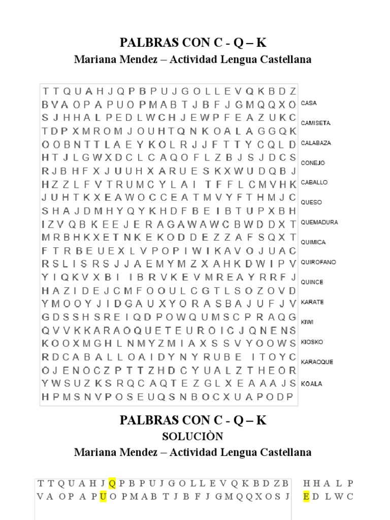 Sopa de Letras C - Q - K | PDF
