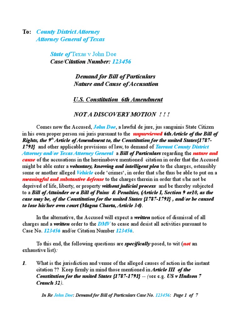 Generic Bill of Particulars | PDF | Burden Of Proof (Law) | Prosecutor