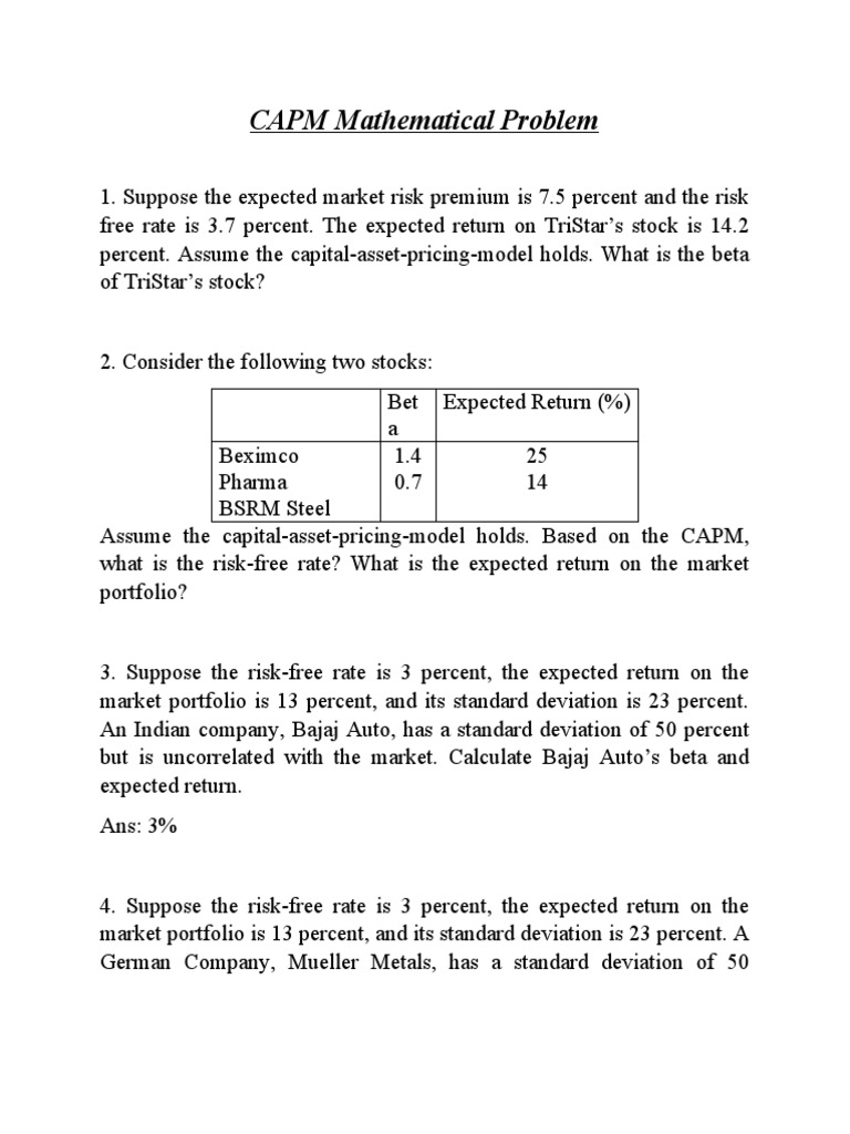 CAPM Calculations and Portfolio Analysis | PDF | Beta (Finance ...