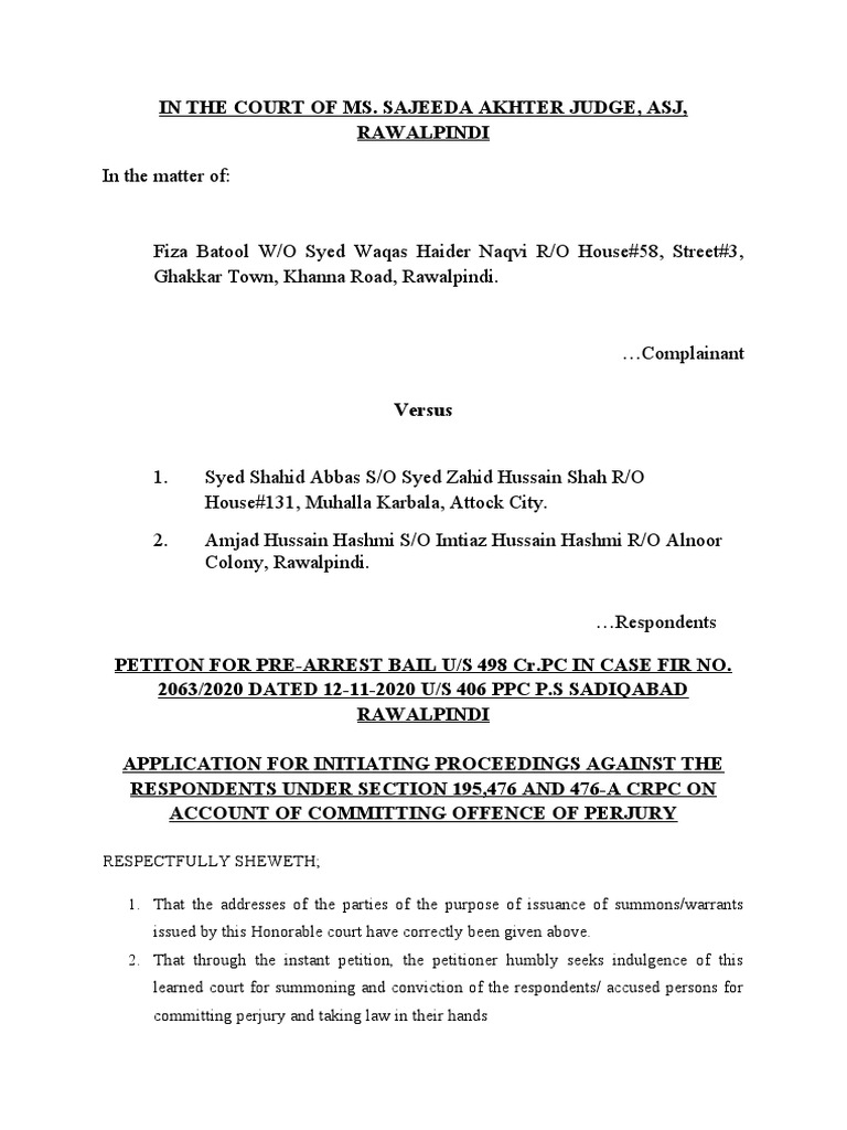 Application Under 476 Fiza Batool | PDF | Perjury | Affidavit