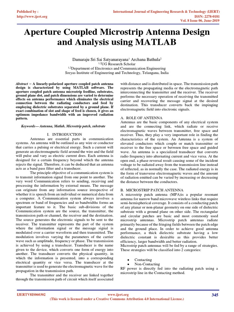 Aperture Coupled Microstrip Antenna Design and Analysis Using Matlab ...