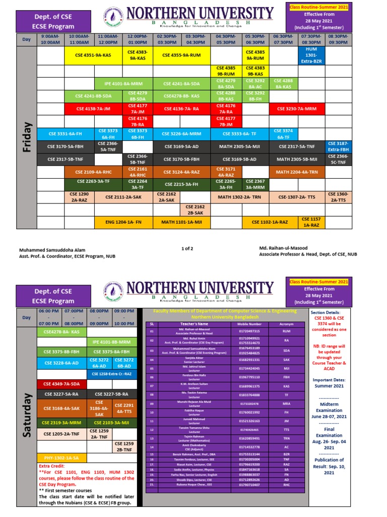 ECSE Summer 2021 Class Schedule | PDF | Academia