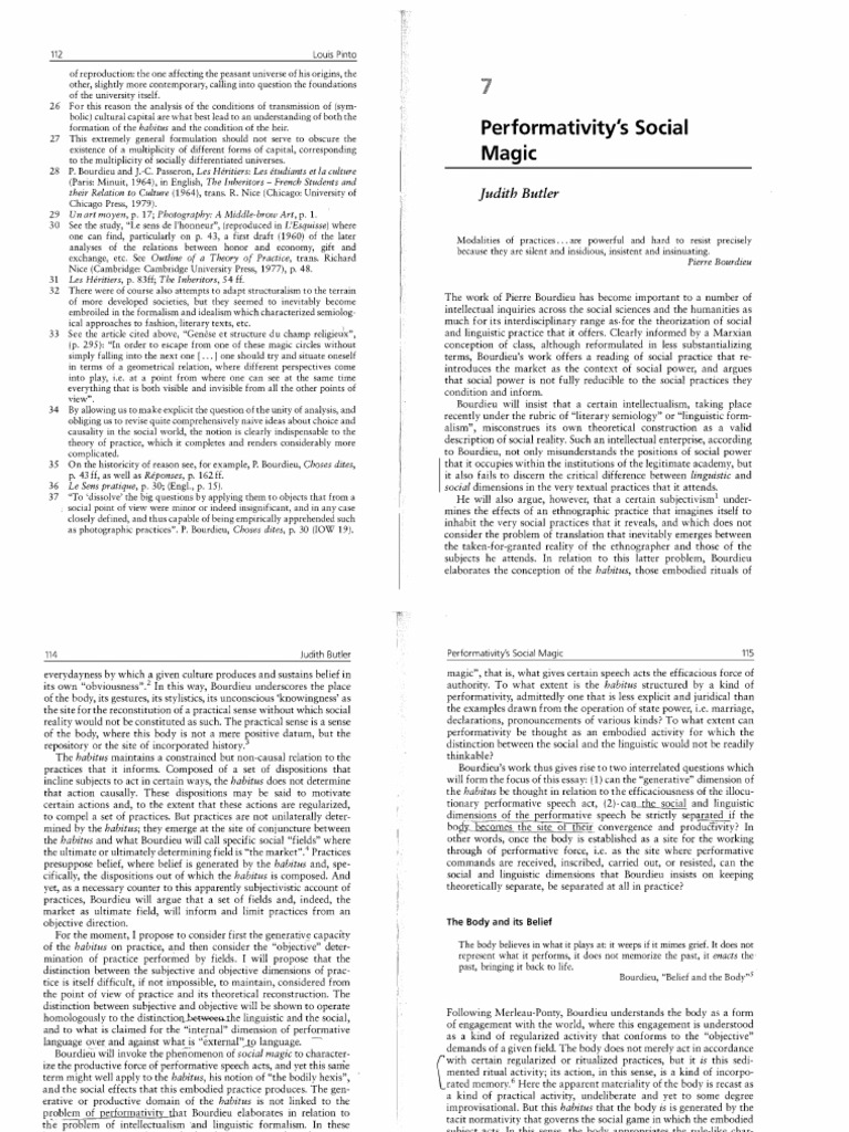 Performativity's Social Magic: Judith Butler | PDF | Philosophical ...
