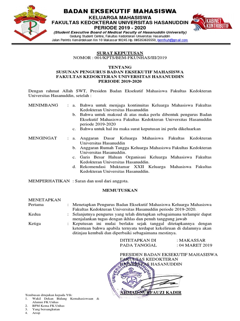 001 Surat Keputusan Kepengurusan Bem Revisi | PDF