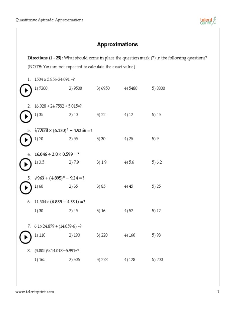 Approximations: Directions (1 - 25) : What Should Come in Place The ...