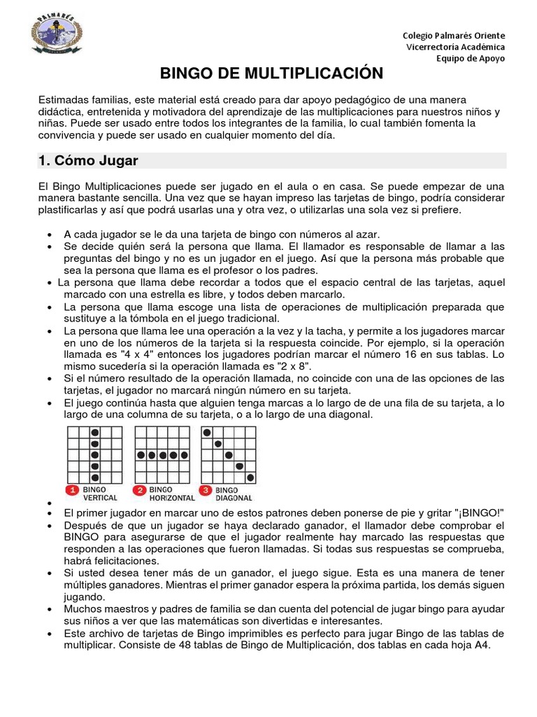 Bingo de Multiplicación | PDF