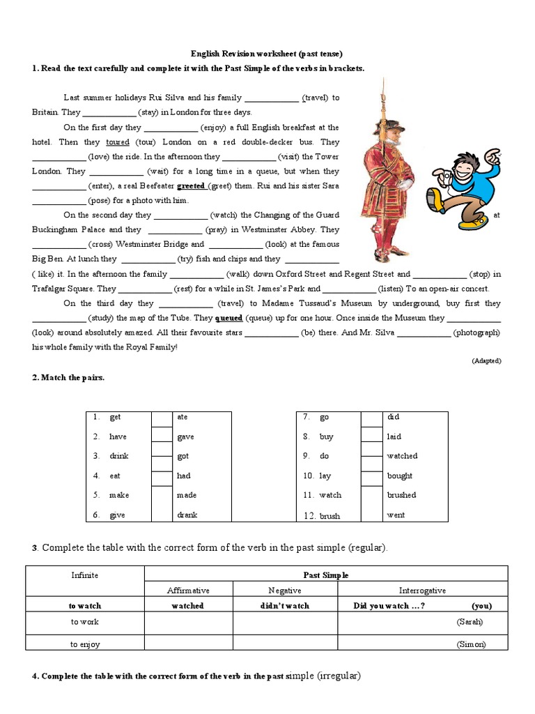 Complete The Table With The Correct Form of The Verb in The Past Simple ...