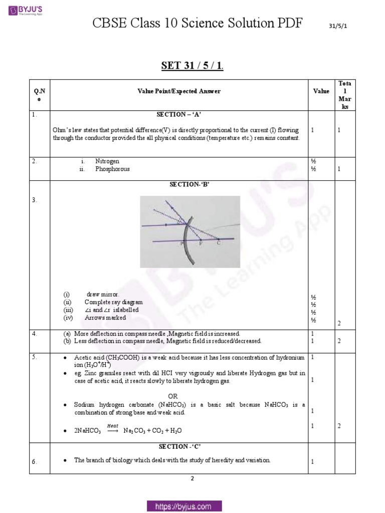 CBSE Class 10 Science Solution PDF 2019 Set 6 | PDF | Flowers | Molecules