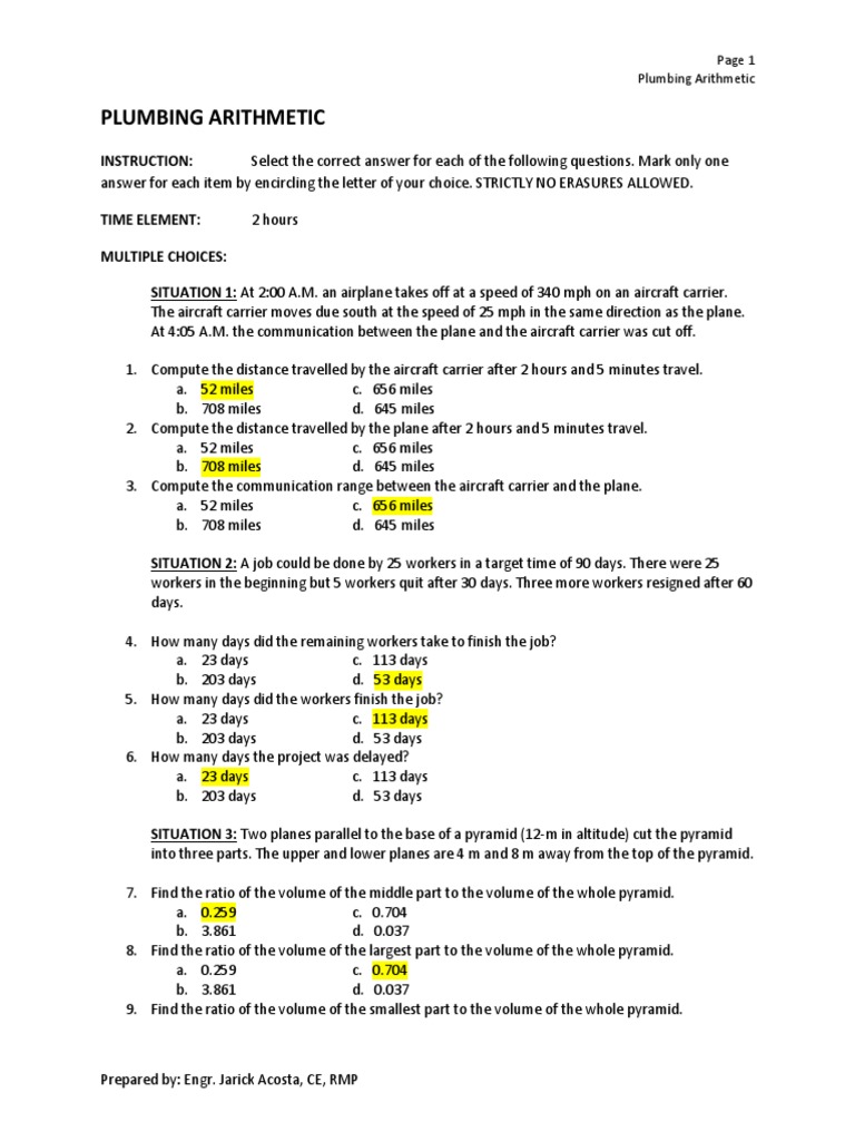 Plumbing Arithmetic CTP July282013 Preboard | PDF | Area | Integral