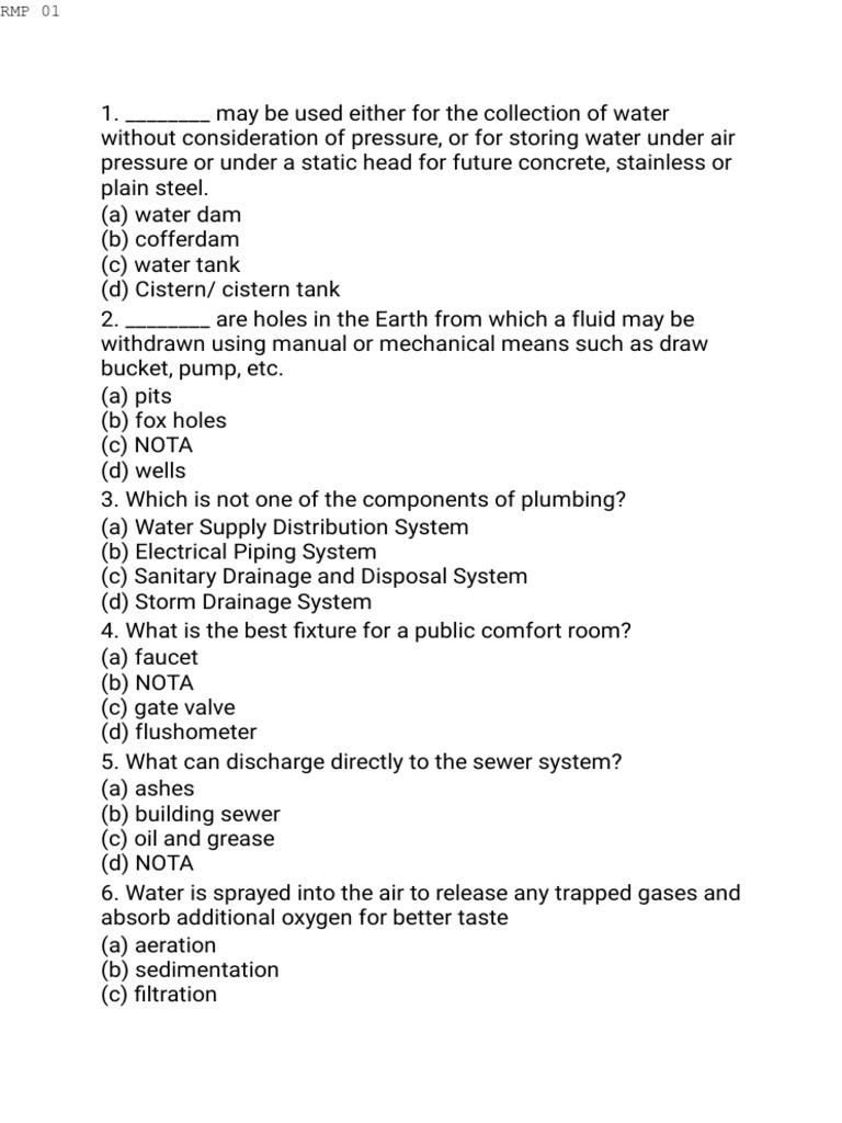 Plumbing & Water Systems Quiz | PDF | Pump | Plumbing